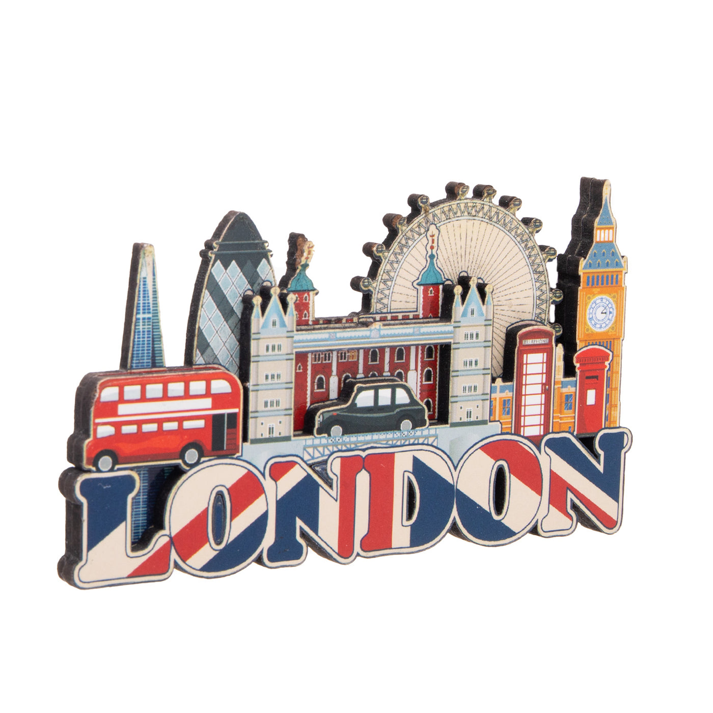 London Union Jack & Skyline Layered Wood Magnet